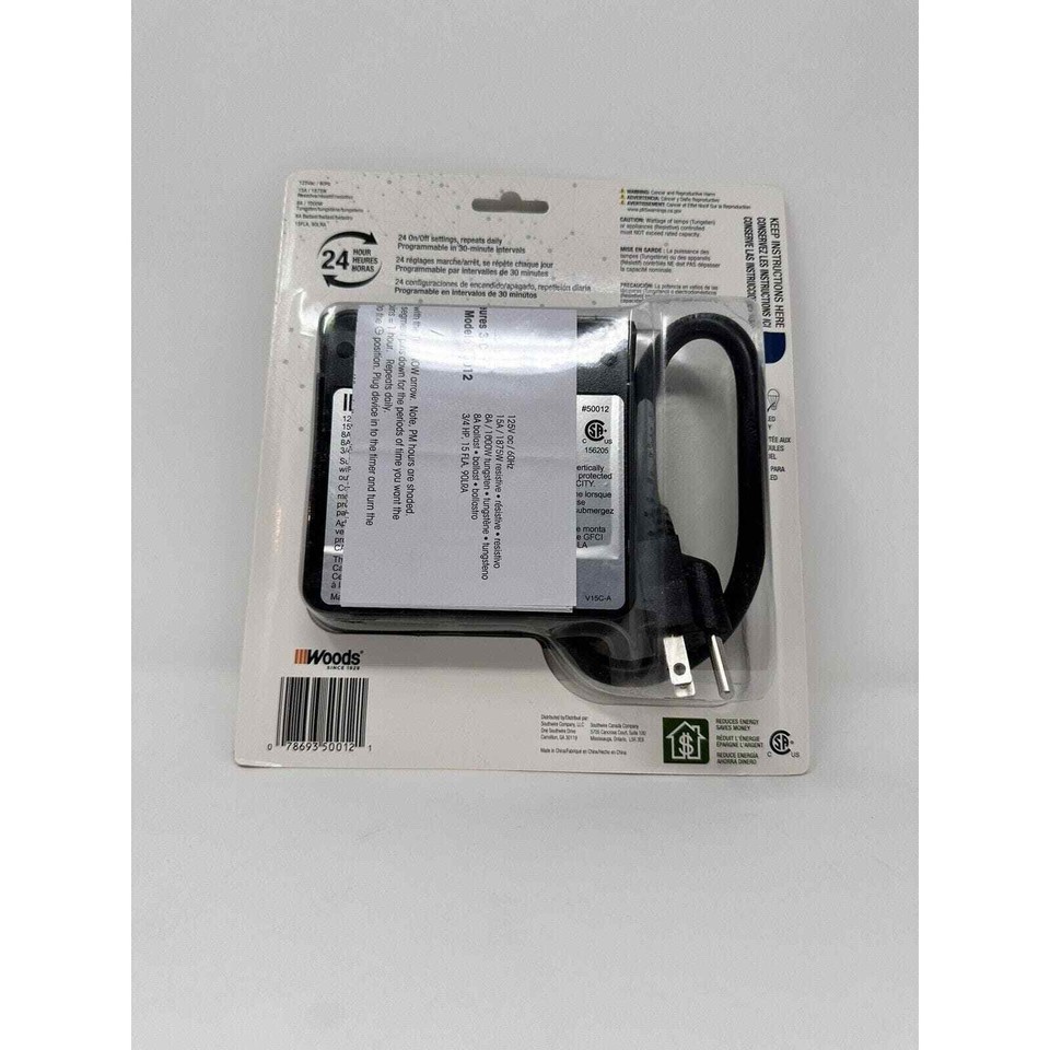 Woods 50012WD Outdoor 24-Hour Heavy Duty Mechanical Plug-In Timer, 2 ...