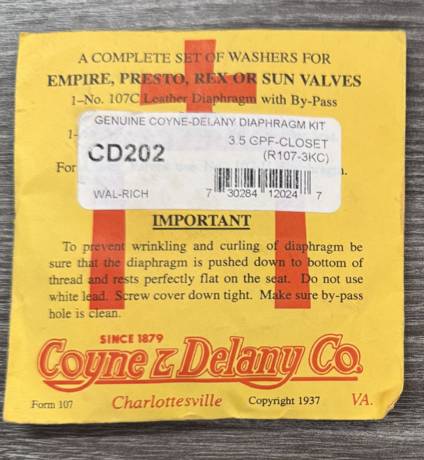 COYNE DELANY R107-3KC Genuine OEM Rex Diaphragm For 3.5 Closet ...