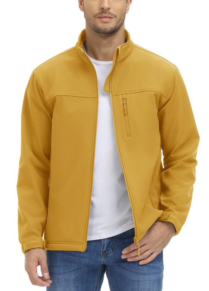Mens Softshell Fleece Lined Jackets Lightweight Water Resistant Hiking ...
