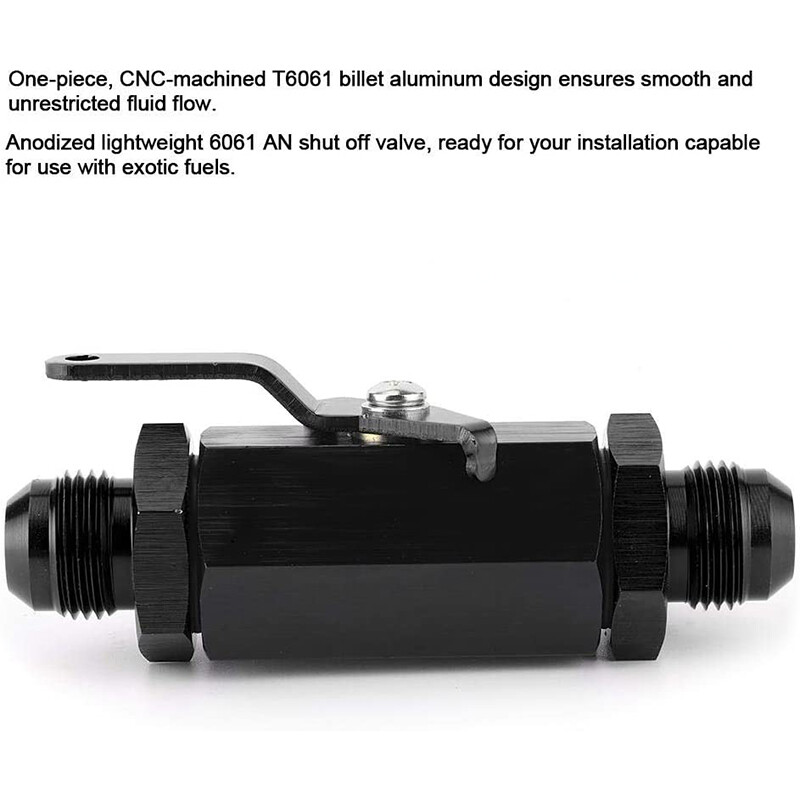 AN10 10AN Male Aluminum Inline Fuel Shut Off Valve w/ Cable Lever Black ...