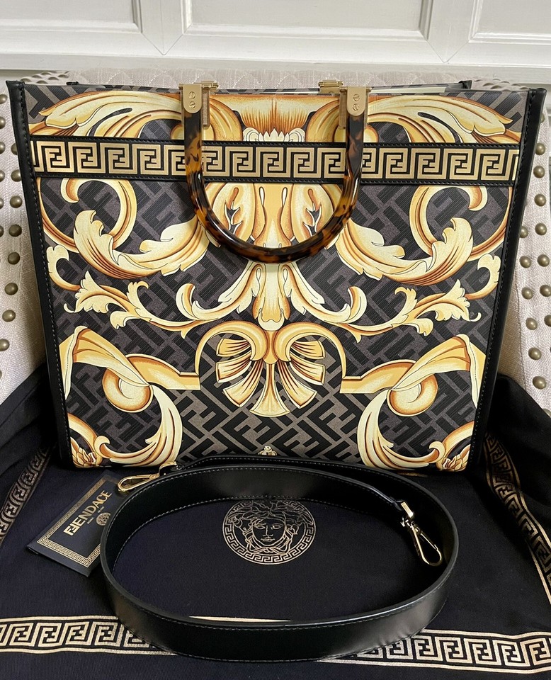 New Fendi X Versace Fendace Collaboration Sunshine Black Gold Shopper ...