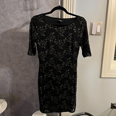 Forever 21 XX1 Black Bodycon Mini Dress Gold Lace M Medium Short Sexy ...