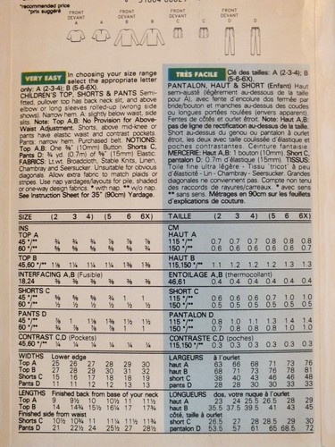 Easy VTG 90 BUTTERICK 4968 Girls Tops Pants & Shorts PATTERN 2-3-4/5-6 ...