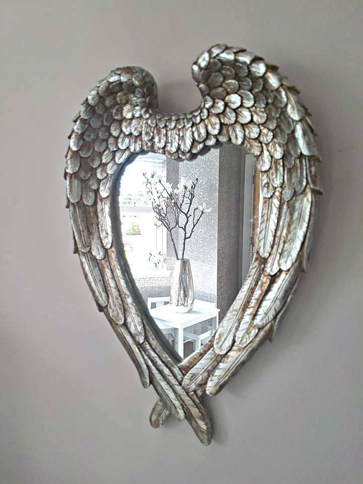 Small Antique Silver Angel Wings Mirror Shabby Chic Heart Ornate Wall ...
