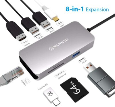 Vankyo USB-C -8in-1 Ethernet, USB-C, HDMI, micro & SD Card, USB 3.0(3 ...