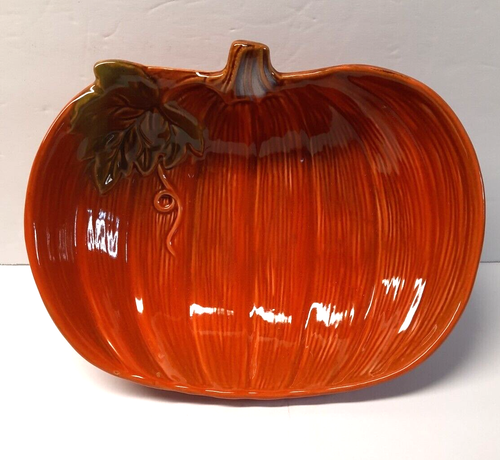 Pumpkin Shaped Ceramic Serving Bowl/Decorative Candy Dish 10" Pre-owned ...
