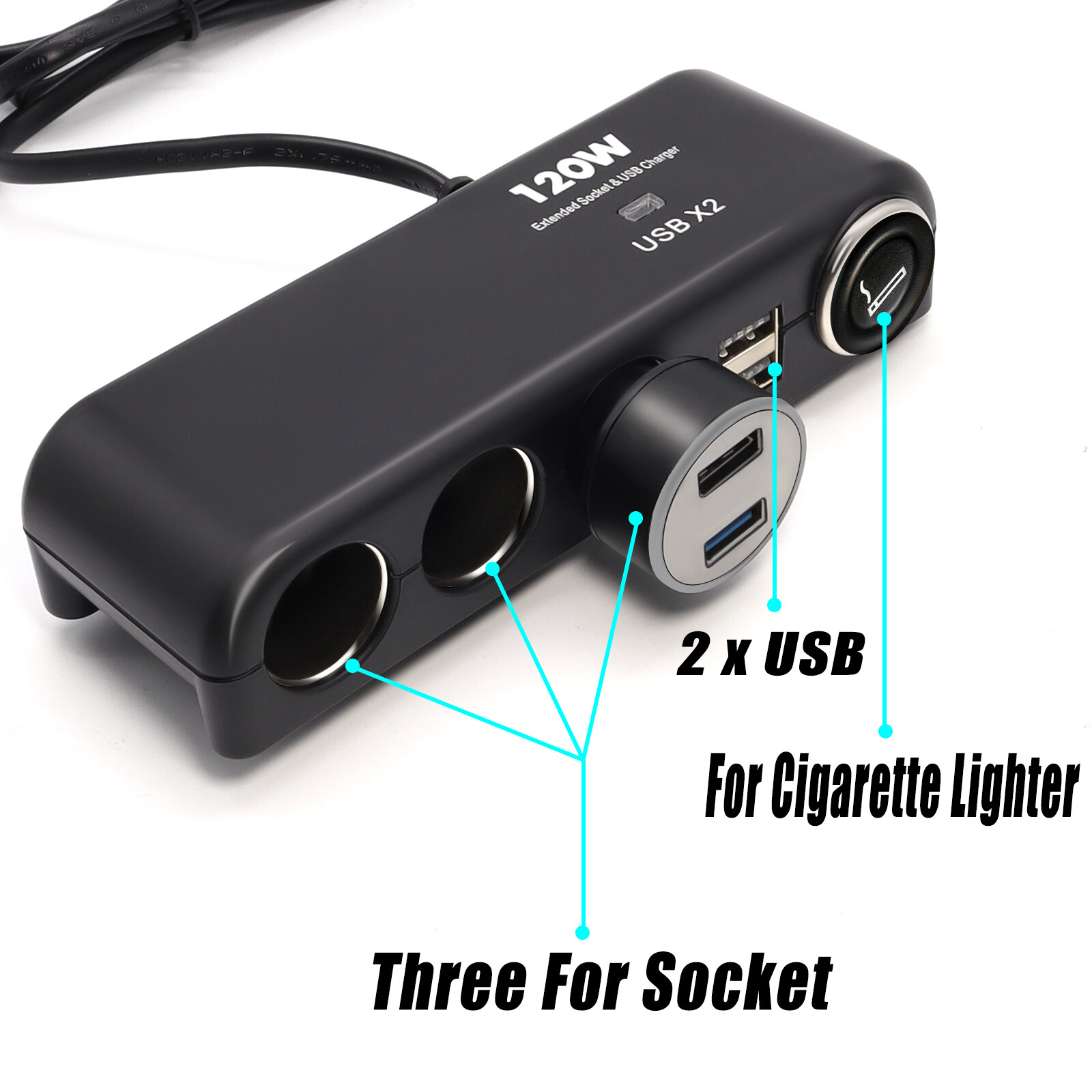 4 Way 12V Multi Socket Car Cigarette Lighter Splitter USB 120W Charger Adapter. | eBay