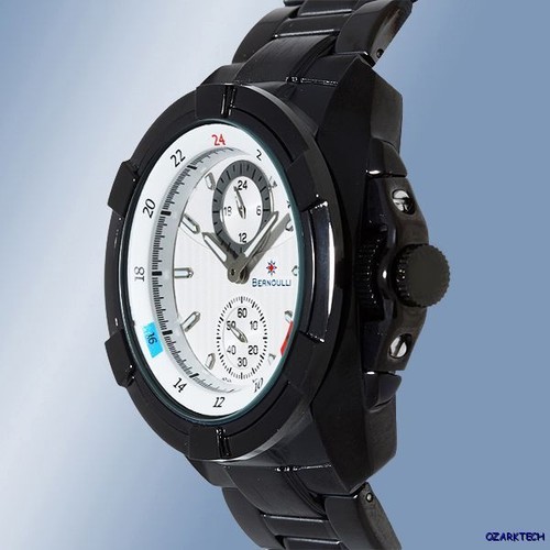 BERNOULLI multifunction Black IP Watch w/ 60 second & 24 hour white sub ...
