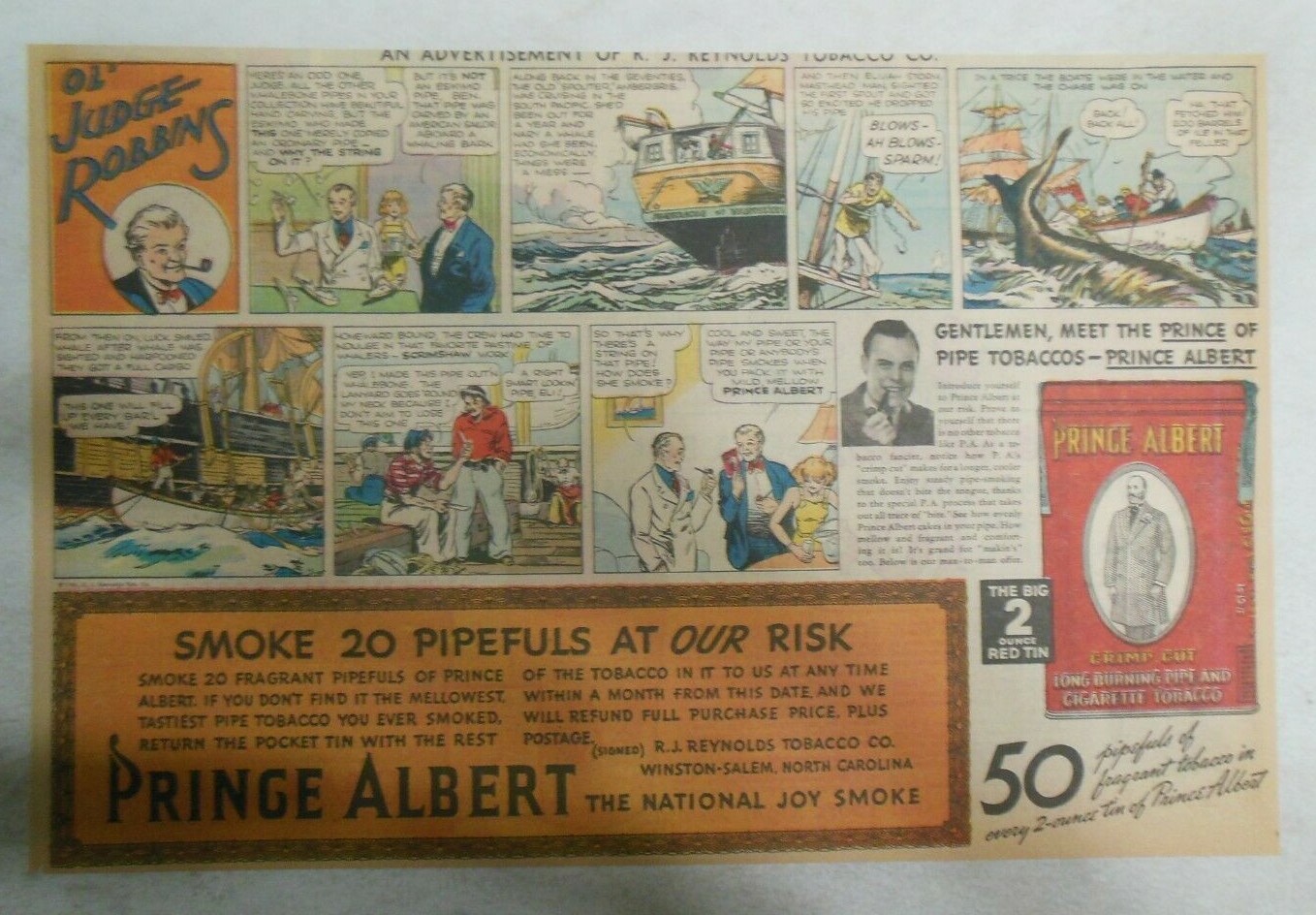 Prince Albert Tobacco Ad: OL' Judge Robbins Whale Scrimshaw Pipe! from ...