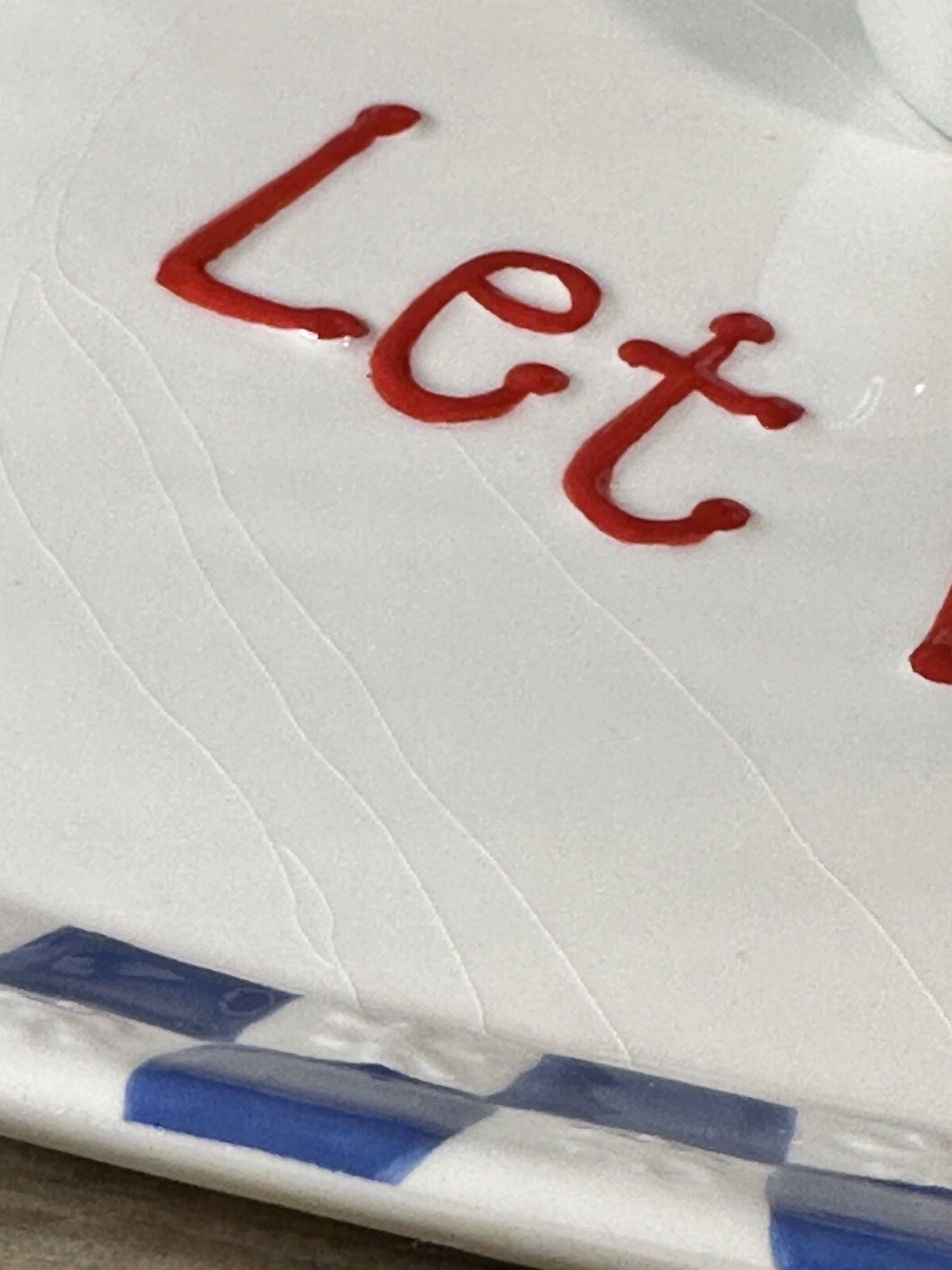 Let It Snow Platter Snowman blue and white checkered. Ceramic Christmas ...