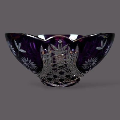 PURPLE Bohemian Czech Amethyst Cut to Clear Crystal class Bowl 9.5 ...