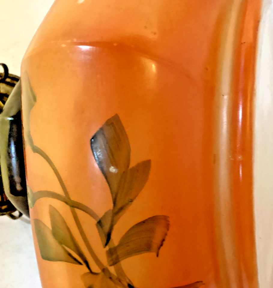 Antique GWTW Short Lamp Base 8 panels w/Brown background w/Pink ...