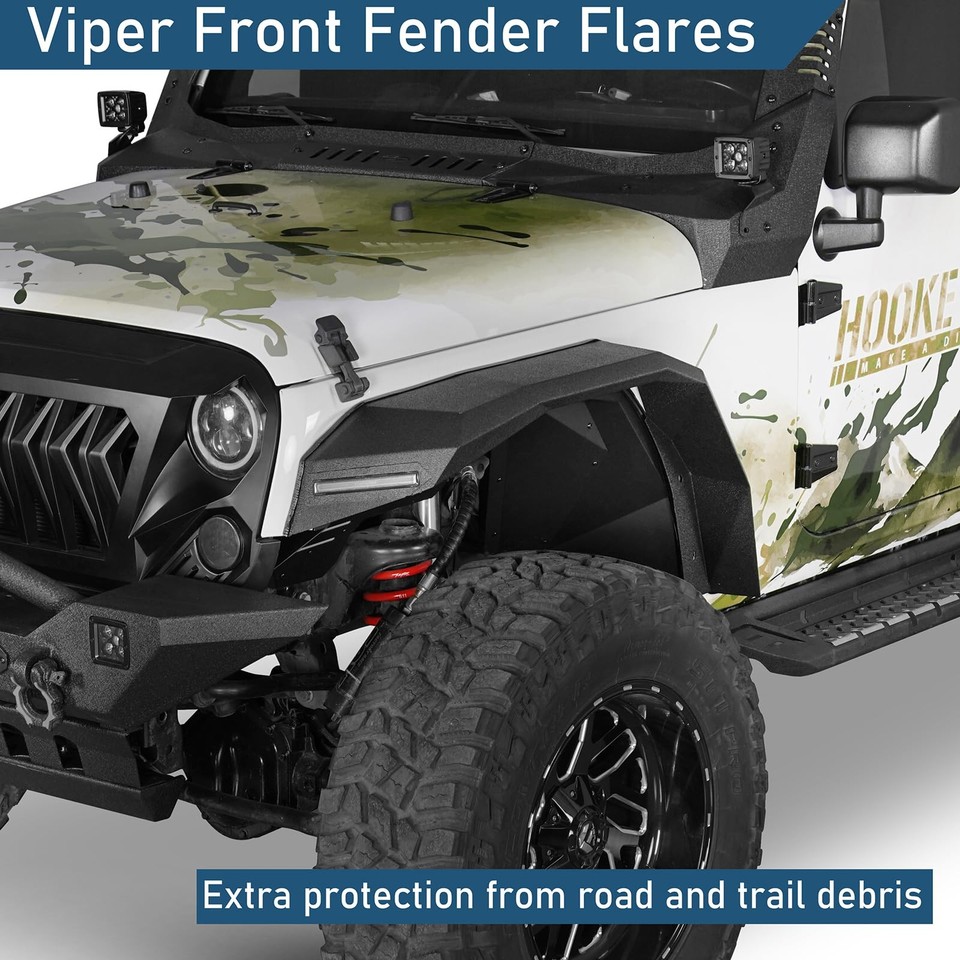 8.7" Wide Front Fender Flares w/DRL 2PCS 2007-2018 Jeep Wrangler JK/JKU ...