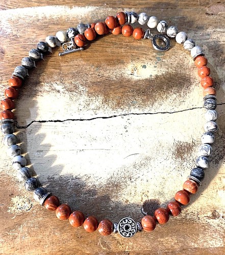 Men's Grey Map Jasper & Red River Jasper Gemstone Necklace | eBay
