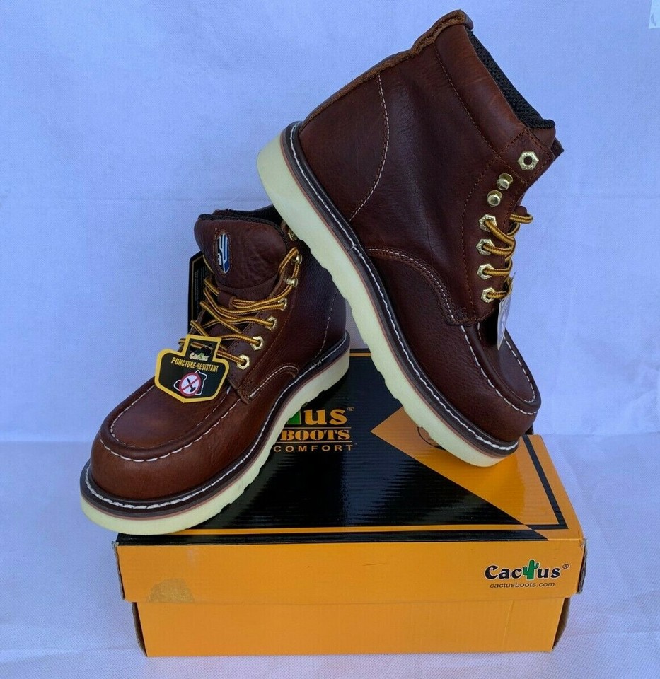 NEW - Cactus Work Boots 6061M Brown 6" Moc Toe Real Leather Puncture ...