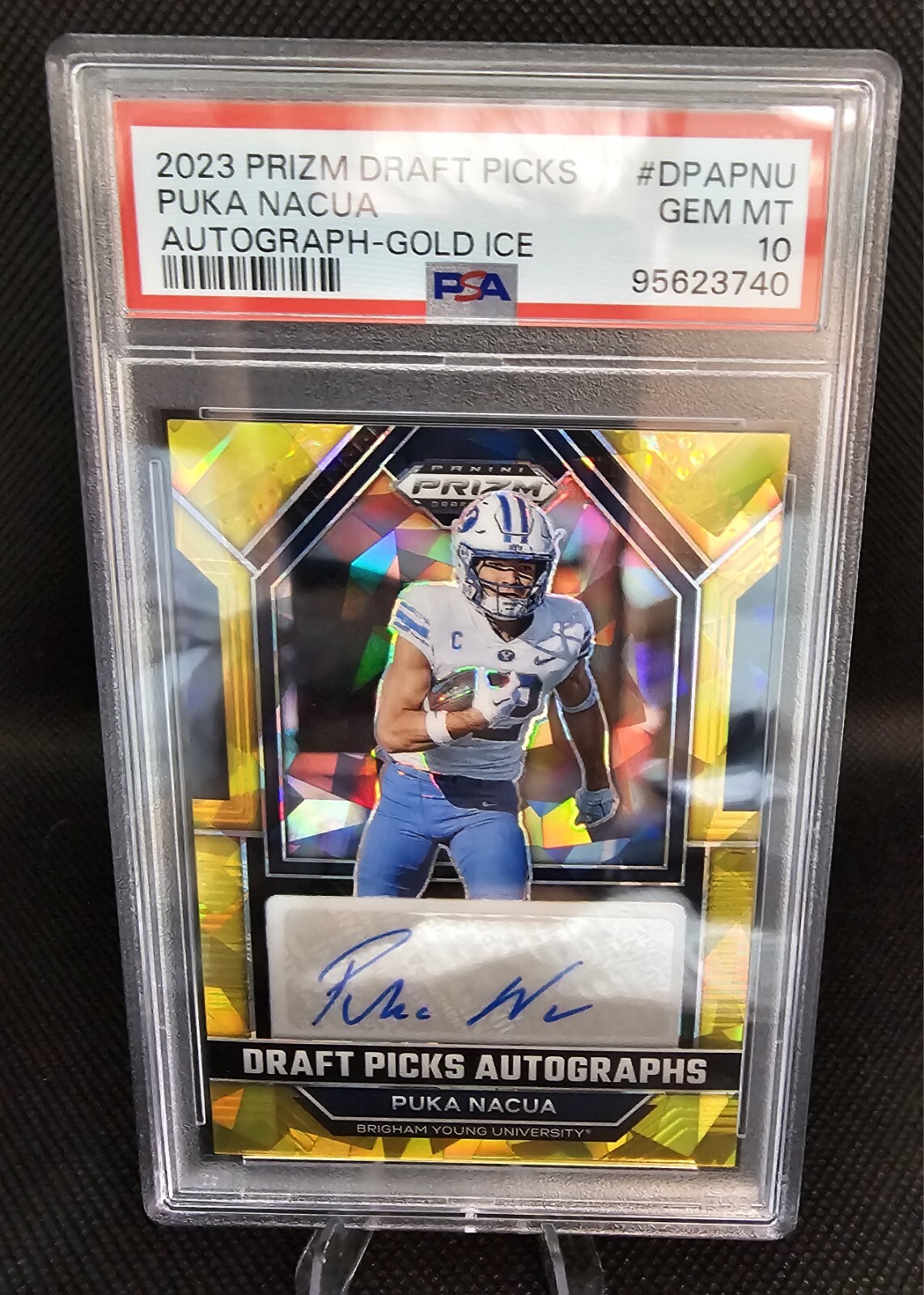 🔥 PSA 10 PUKA NACUA 2023 Prizm Draft Gold Ice Autograph Rookie RC BYU ...