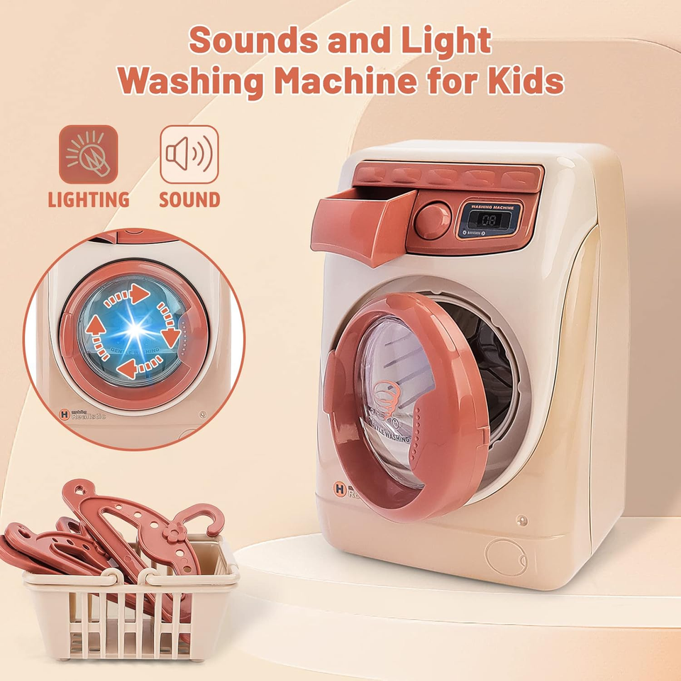 Kids Toy Washing Machine & Vacuum Playset, Mini Washing Machine Laundry ...