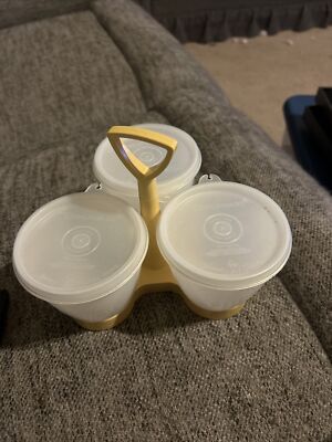 Vintage Tupperware Almond Condiment Caddy Server W/ 3 Lids Clear 733-3 ...