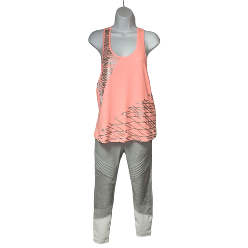 AVIA UNDER ARMOUR Outfit Silver Leggings Coral Racerback Top Tank Size ...