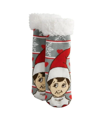 Elf on a Shelf Cozy Slipper Socks Shoe Size 9-11 Grey, Red, & White ...