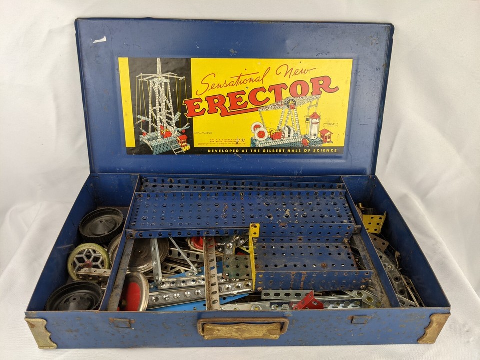 VINTAGE A C GILBERT ERECTOR SET No. 7 1/2 ENGINEER SET 18"×10" BLUE ...