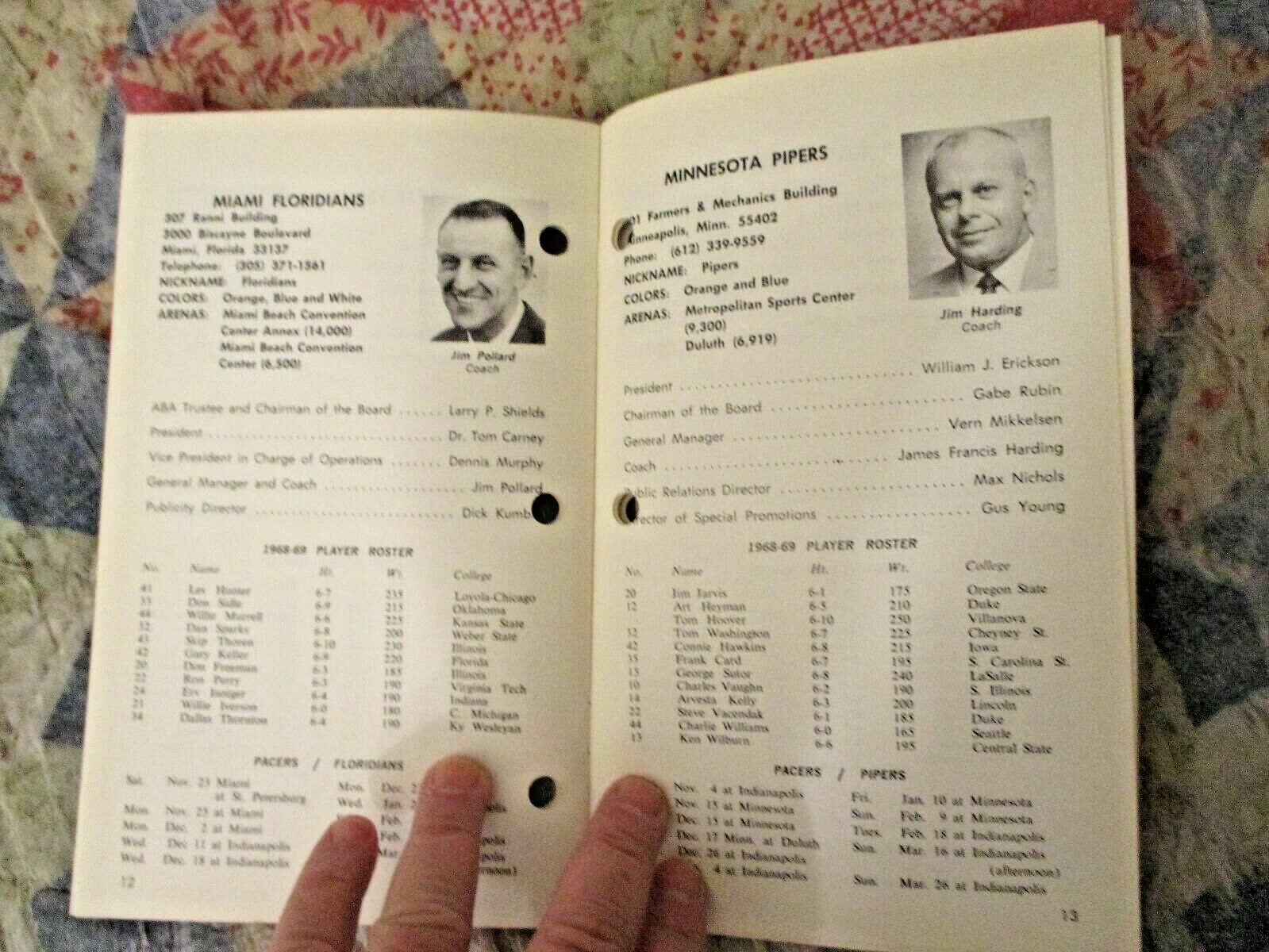 1968-69 INDIANA PACERS MEDIA GUIDE Yearbook SLICK LEONARD ABA MEL ...