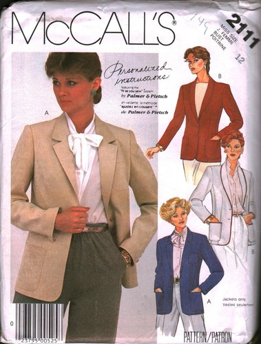 2111 Vintage McCalls SEWING Pattern Misses 1980s lined Jacket Blazer ...