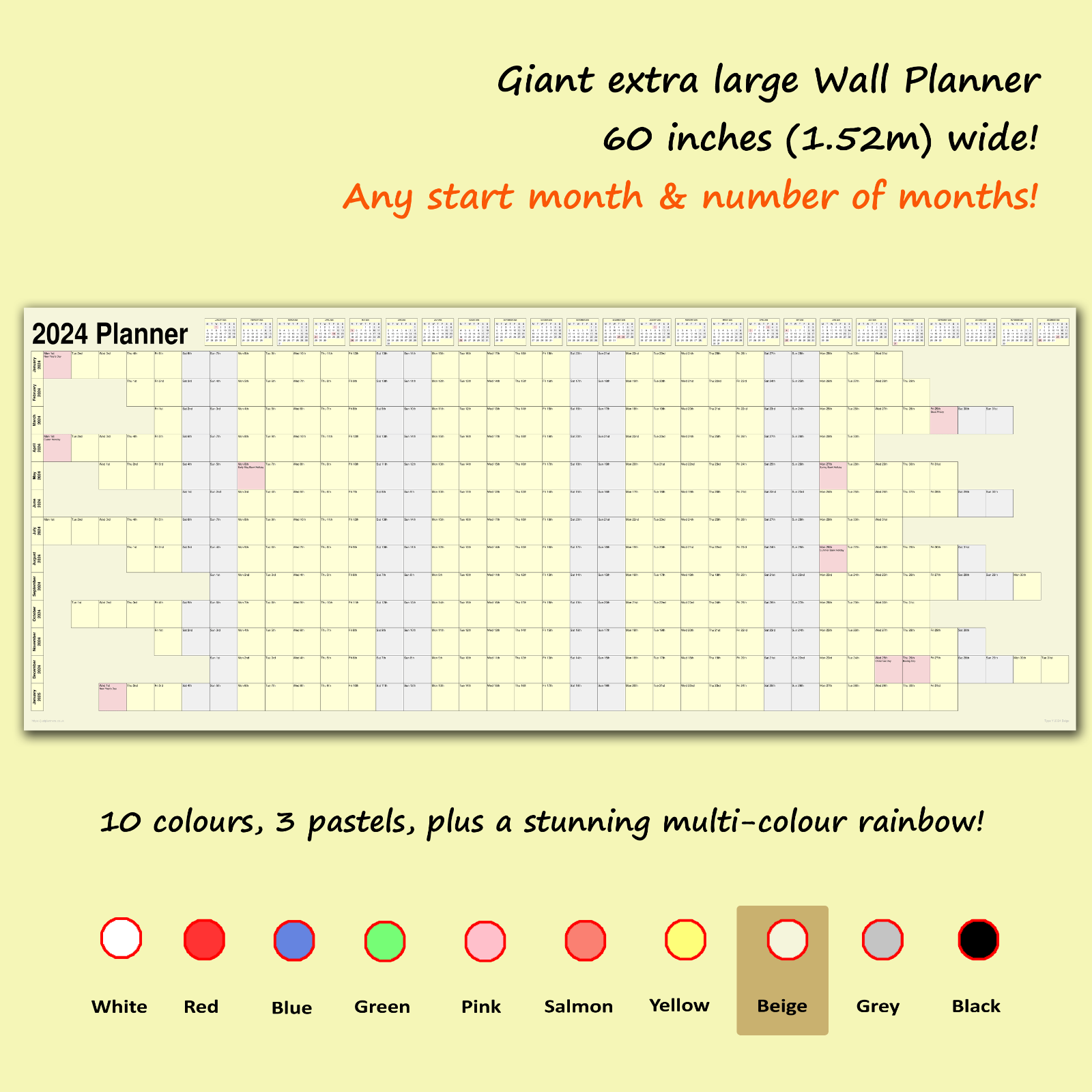 2024,2025 and custom GIANT Wall Planner 60" (1.5m) wide 14 colours ...
