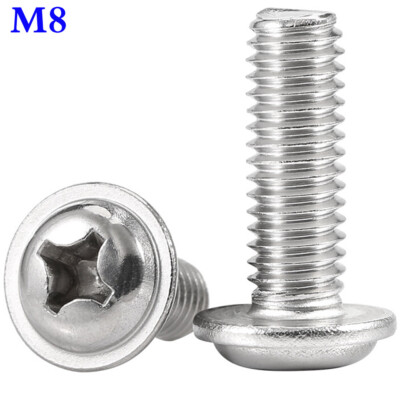 M8 - 1.25 Stainless Steel Flanged Phillips Pan Head Machine Screws ...