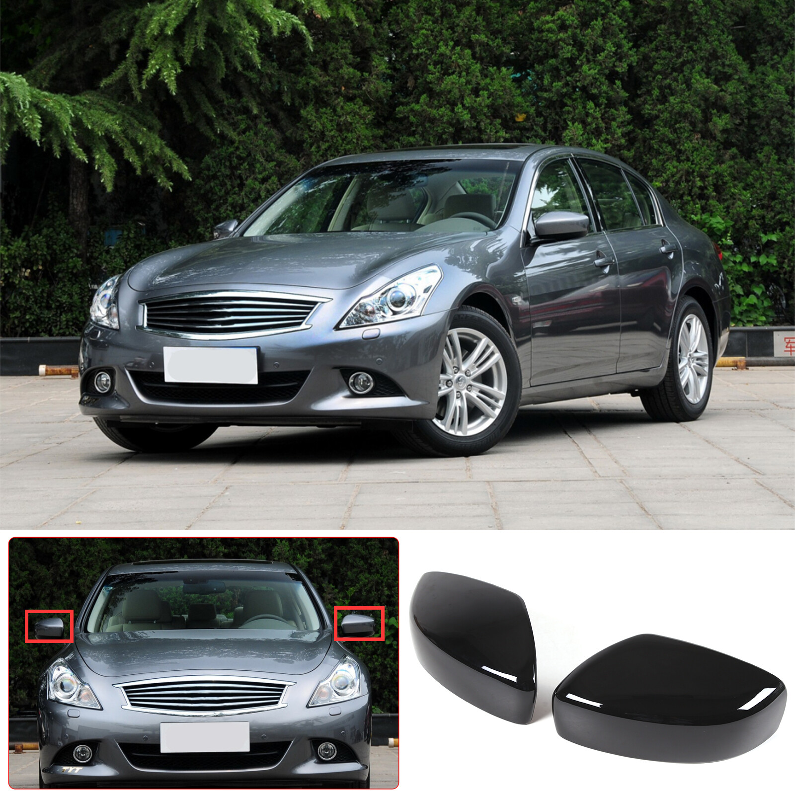For Infiniti G25 G37 2010 -2013 Glossy Black Rearview Side Mirror Cap ...