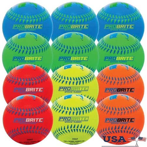 12 Pack Neon Rubber Tee Balls Practice Training Safe Catching T-Ball 9 ...