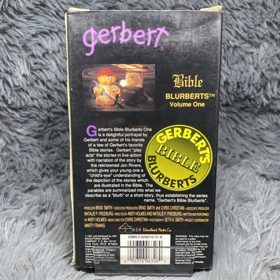 Gerbert: Bible Blurberts VHS Tape 1991 Featuring 15 Bible Short Stories ...