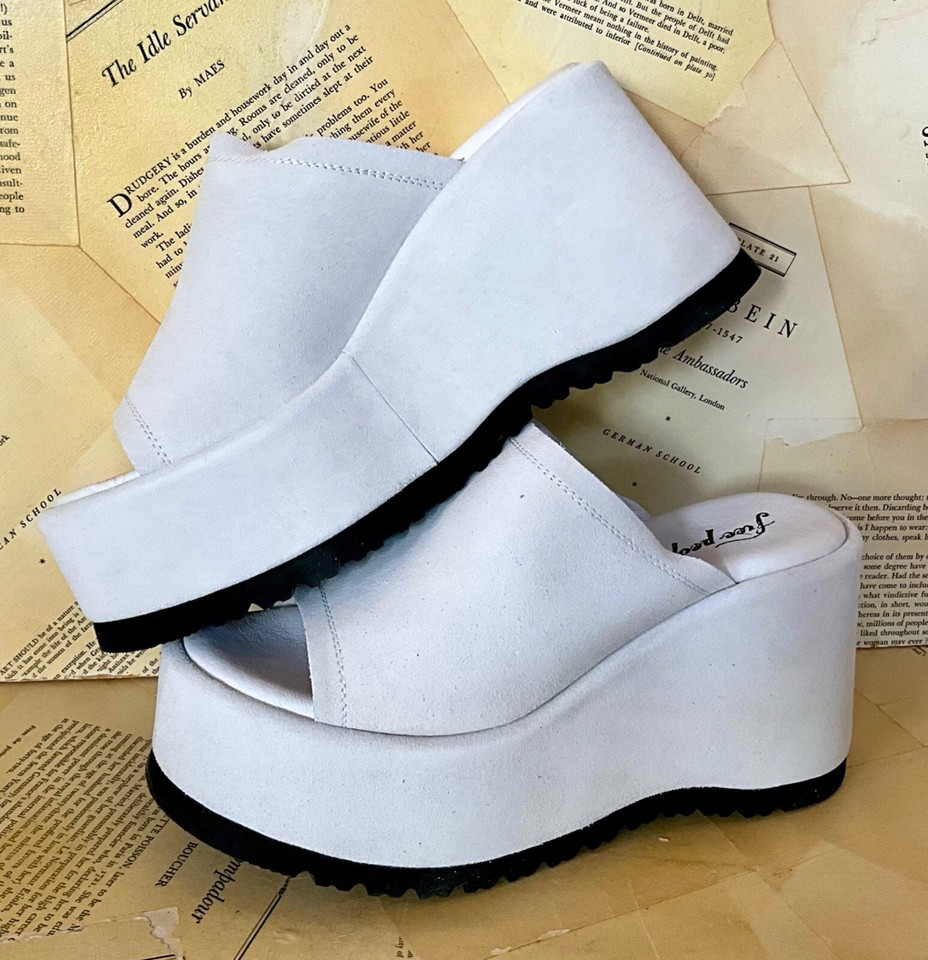 Free People Avery Open Toe Platform Wedge White Suede Mule Clog 40 / 10 ...