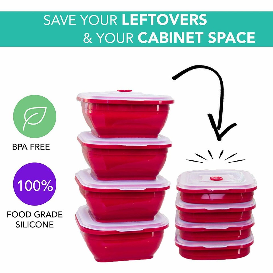 Collapse-it 4-Piece Silicone Food Storage Containers Red Rectangle Set ...