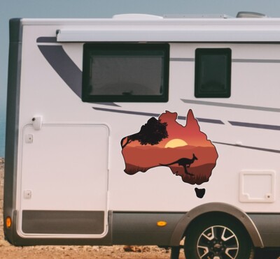 Large Australia Map Sticker with Kangaroo Motorhome, Caravan 630 x ...