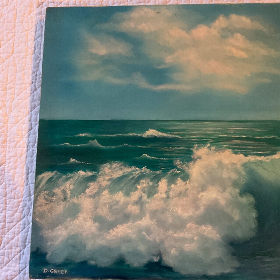 Vintage 90s beach seascape ocean hand painted original PAINTING by ...