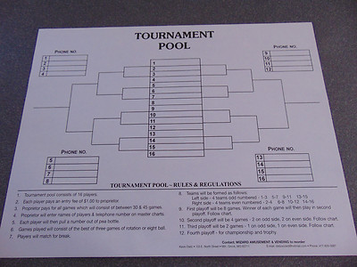 Huge Double Elimination 16 Player Tournament Pool Chart | eBay