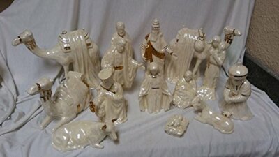 Christmas Duncan Nativity 15 piece set hand finished in Gold and Mother ...