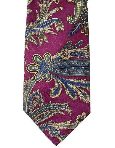 AUSTIN REED London Men's 100% Silk Tie Purple/Burgundy Paisley Made In ...