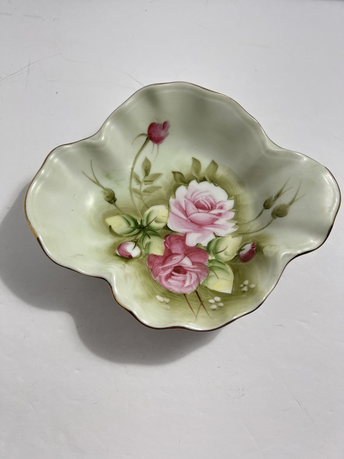 Vtg Lefton “1860” Gold-Rimmed Porcelain Handpainted Florals Candy Dish ...