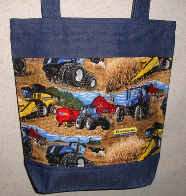 NEW Large Denim Tote Bag Gift Handmade/w New Holland Tractor Farm ...