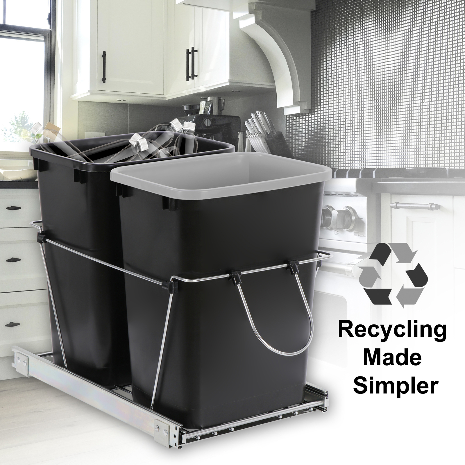 Double Pull Out Trash Garbage Can Sliding Kitchen Waste Container ...