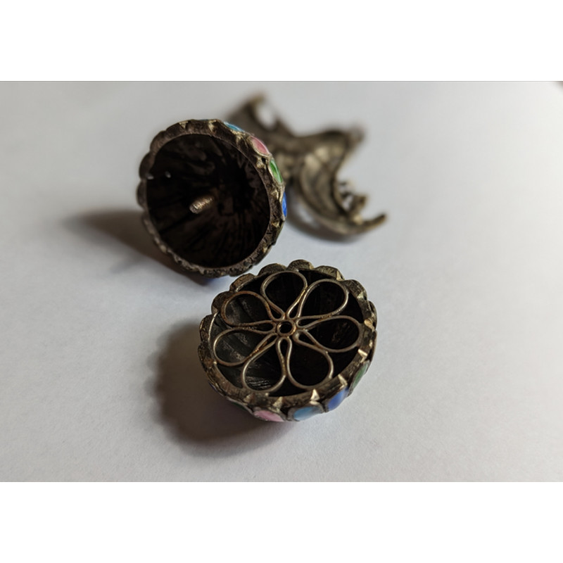 Antique Chinese Filigree & Enamel Vinaigrette Brooch - Gem