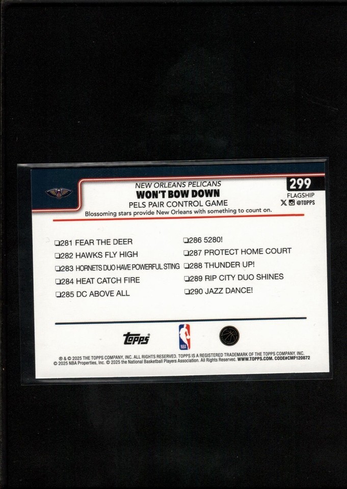 2025-26 Topps Flagship Won't Bow Down Pels Pair Control Game Rainbow ...