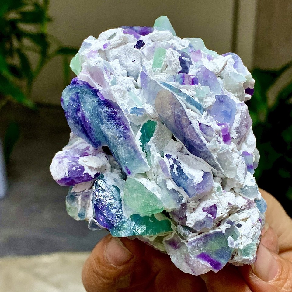 377G Rare transparent purple-green fluorite mineral crystal sample ...