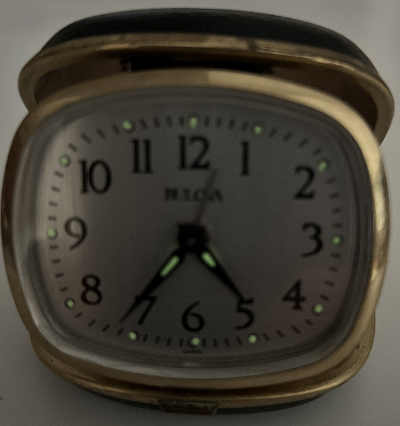 Vtg. bulova Travel Alarm Clock BrowN Clam Shell Case Wind Up Japan Glow ...