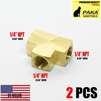 1/4 NPT Female Pipe Tee 3 Way Brass Fitting Fuel Air Water Oil Gas (2 ...
