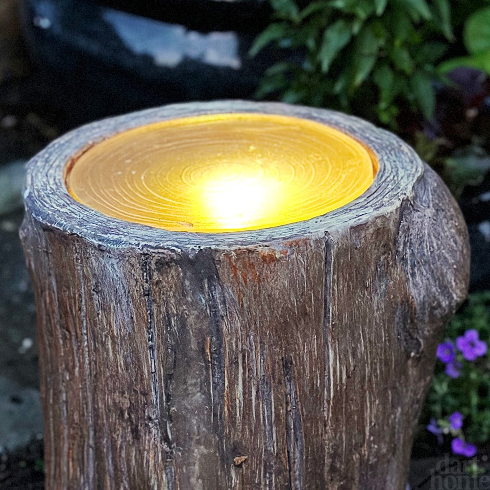 Woodland Tree Stump Solar Border Light Garden Resin Outdoor Feature ...