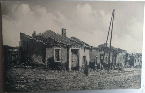 WW1 GERMAN SOLDIER Ruined Street Houses ETONG France Patriotic PC ...