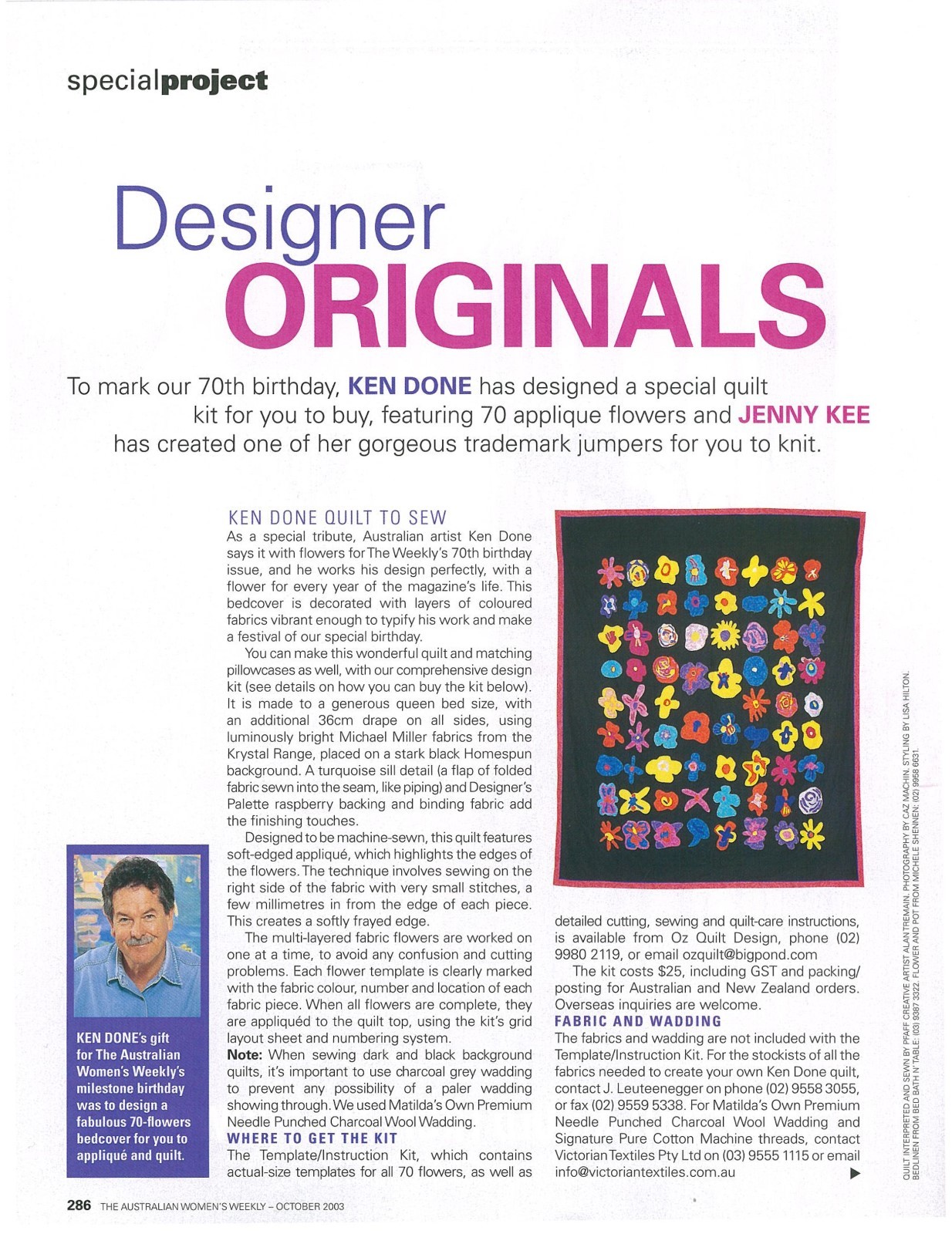 Ken Done Inspired 70 Flowers Quilt Template & Instruction Kit by Alan R ...